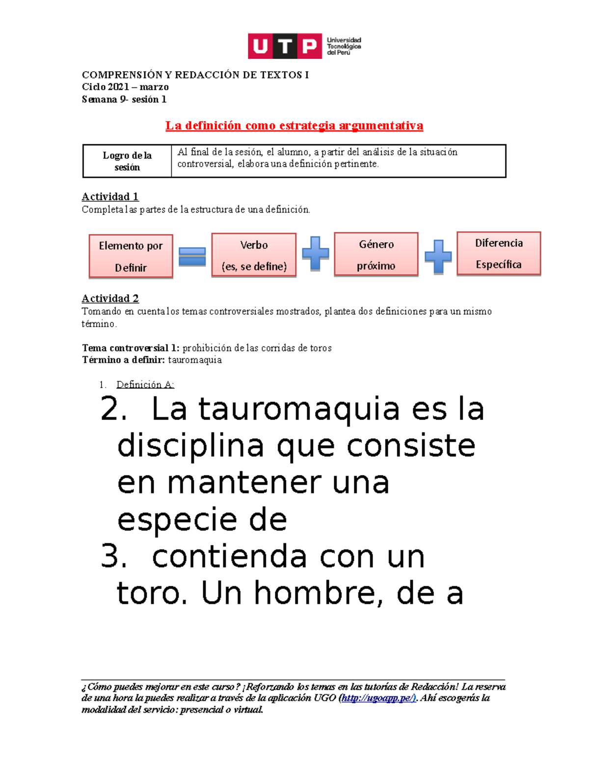 S09.s1 La definición como estrategia argumentativa - COMPRENSIÓN Y REDACCIÓN DE TEXTOS I Ciclo ...