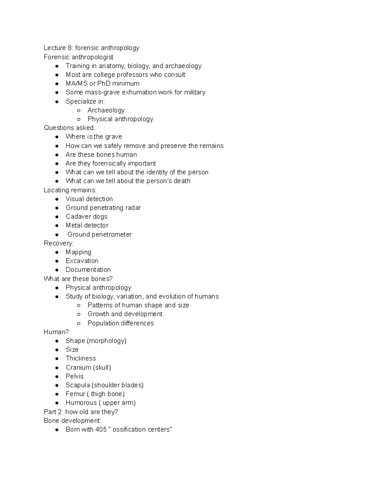 Lecture 8: Forensic Anthropology - Lecture 8: forensic anthropology ...