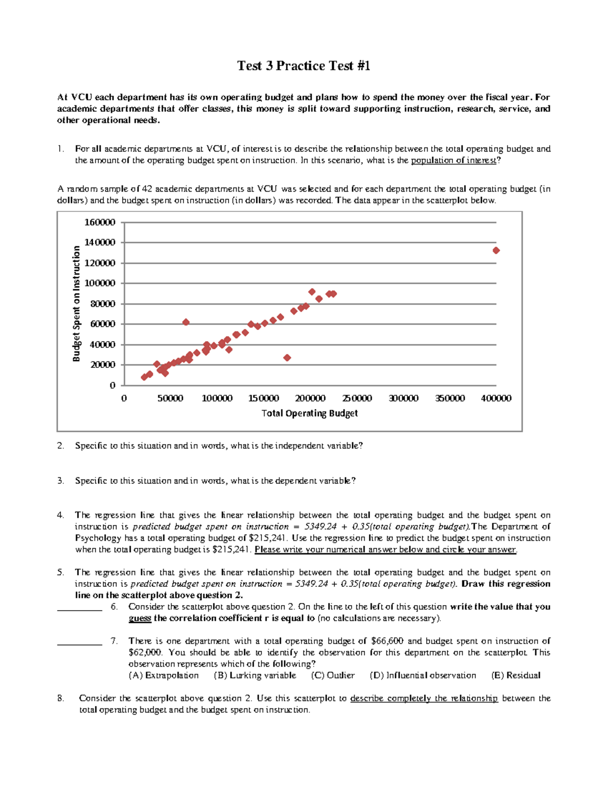 Test 3 Practice 1 - Test 3 Practice Test At VCU each department has its ...
