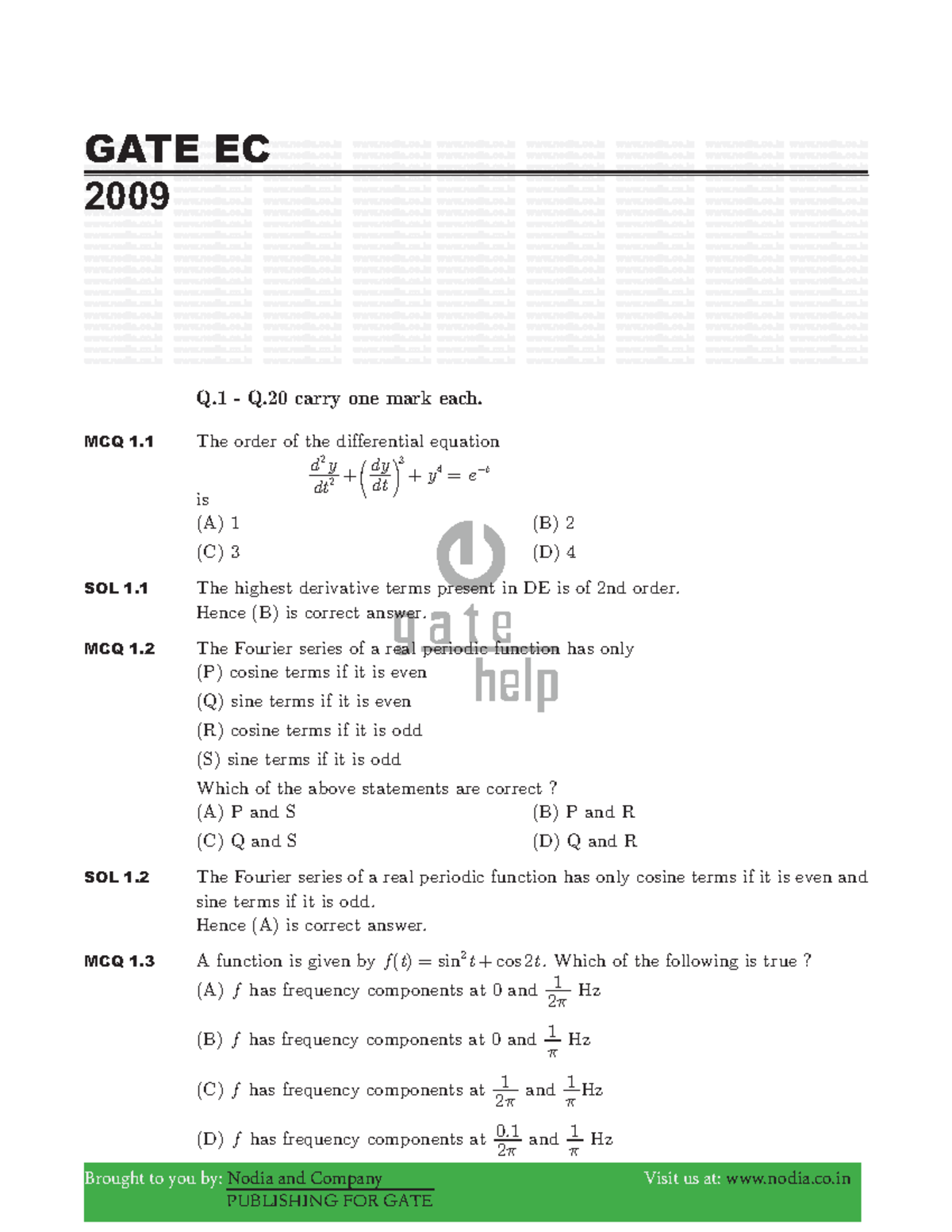 EC 2009 With Solutions - Lecture notes 8 - GATE EC 2009 Brought to you ...