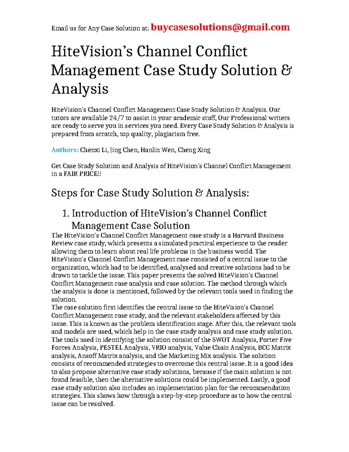 Hite Vision's Channel Conflict Management Case Study Solution Analysis ...
