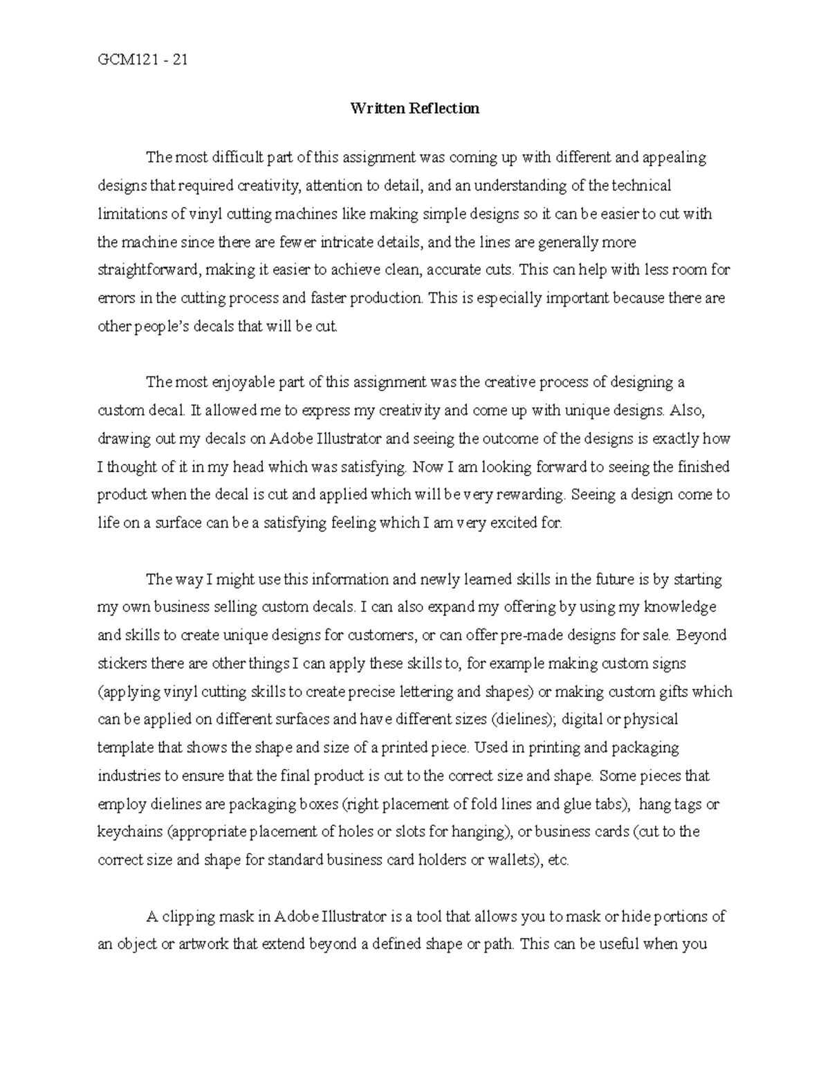 GCM121 S21 Khan Fawzan Reflection - GCM121 - 21 Written Reflection The ...