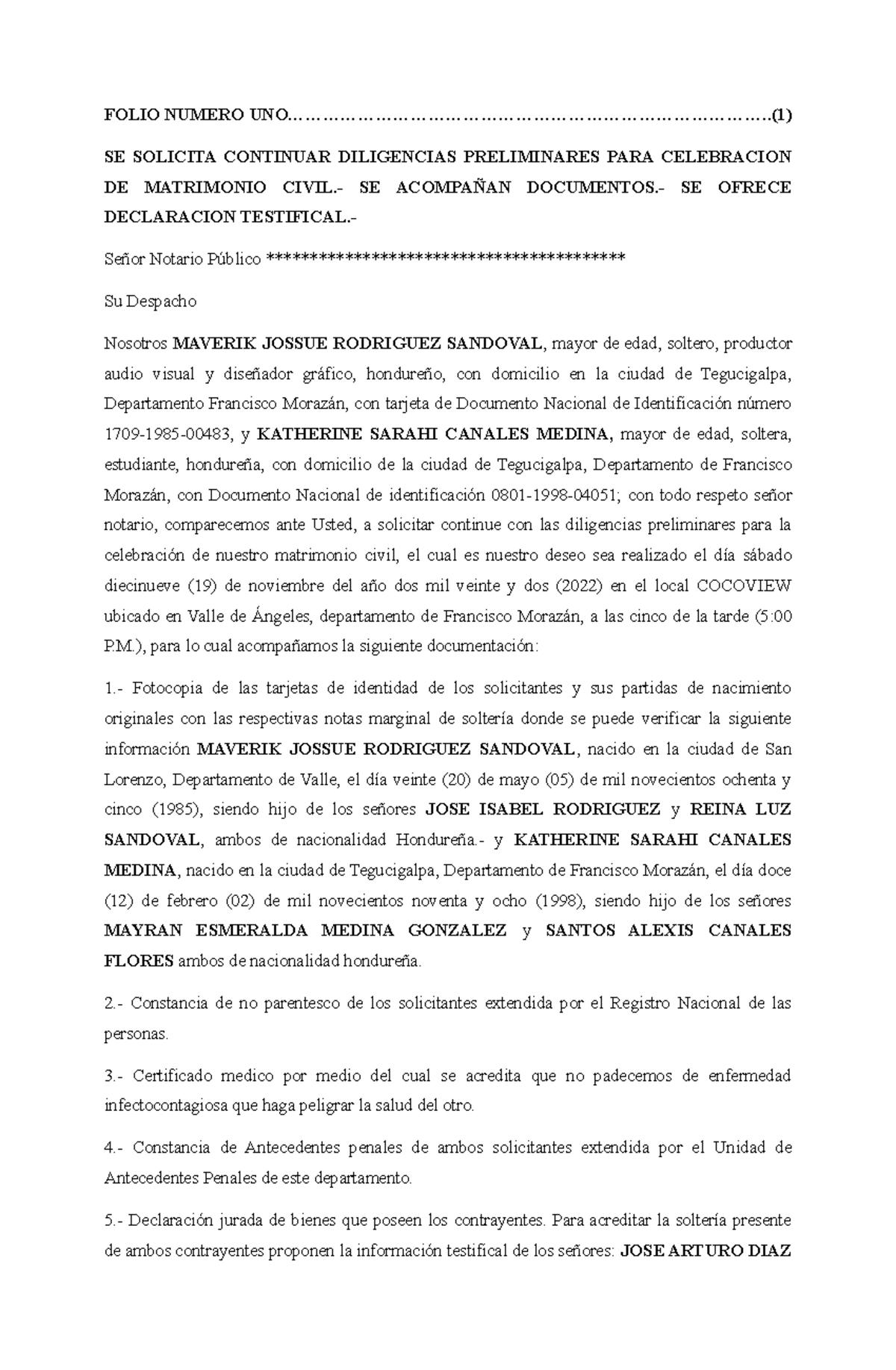Solicitud PARA Contraer Matrimonio Civil - FOLIO NUMERO - Studocu
