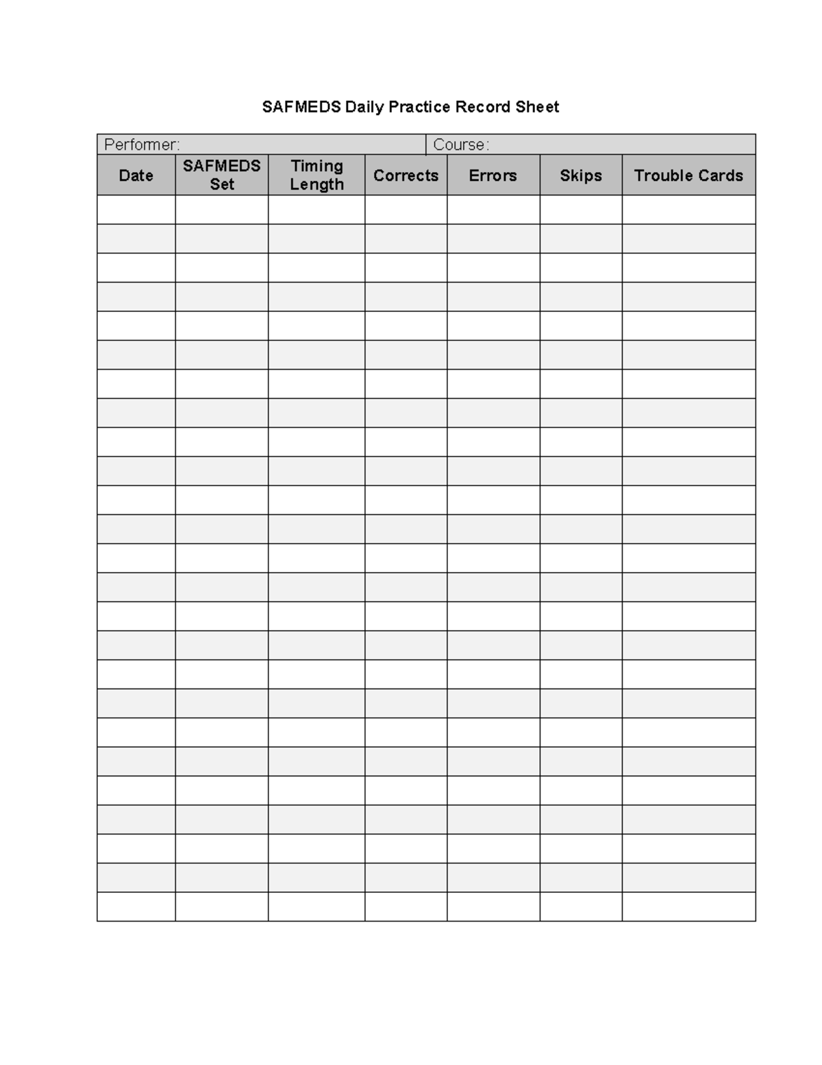 5044 Safmeds Record Sheets - BEH 5044 - SAFMEDS Daily Practice Record ...