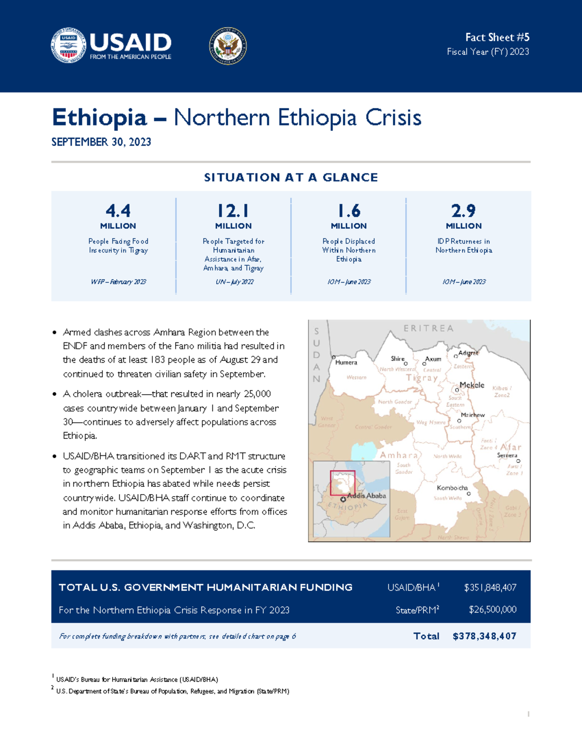2023-09-30 USG Northern Ethiopia Crisis Fact Sheet 5 - Ethiopia ...
