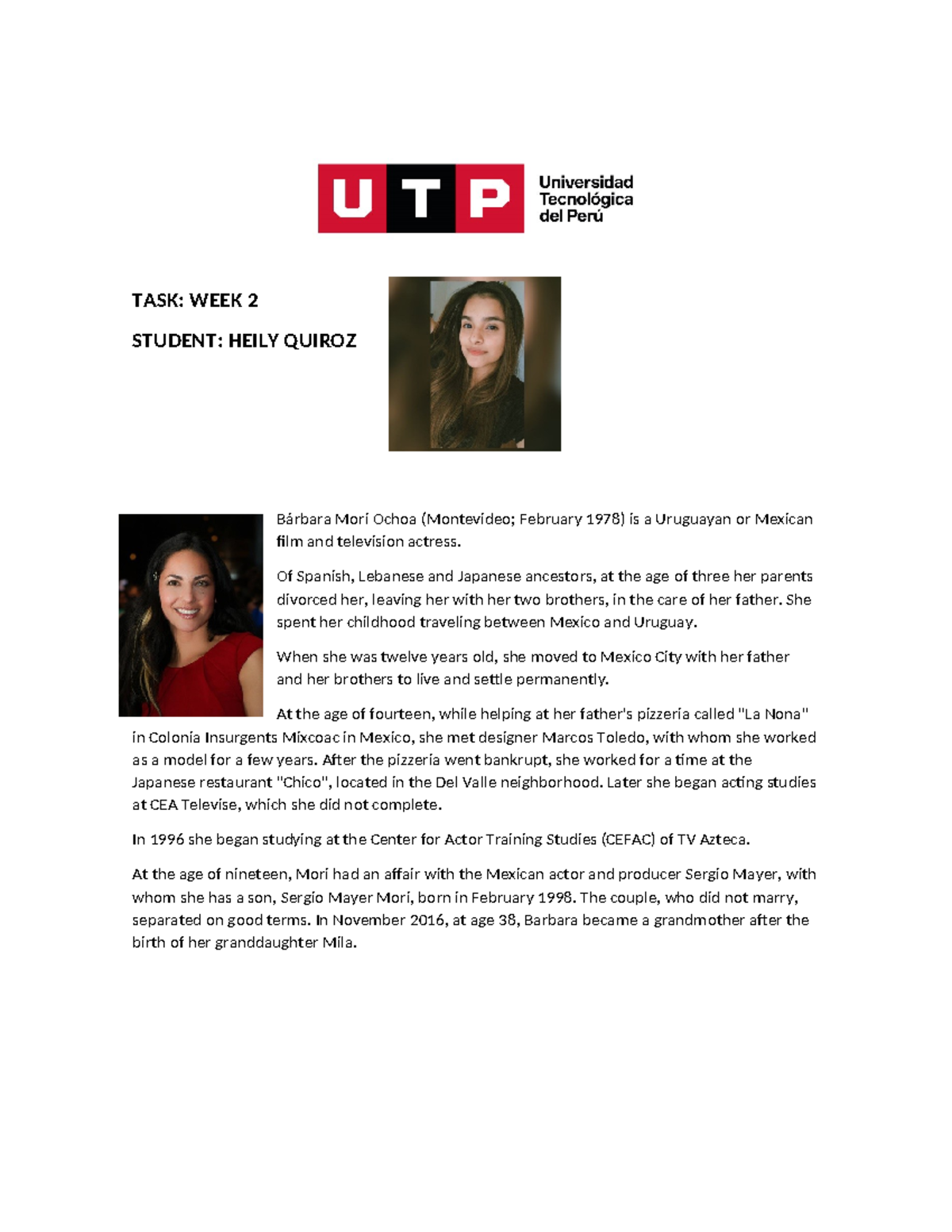 Heily Quiroz WEEK 2 - trabajo de ingles y otros cursos - TASK: WEEK 2 STUDENT: HEILY QUIROZ ...