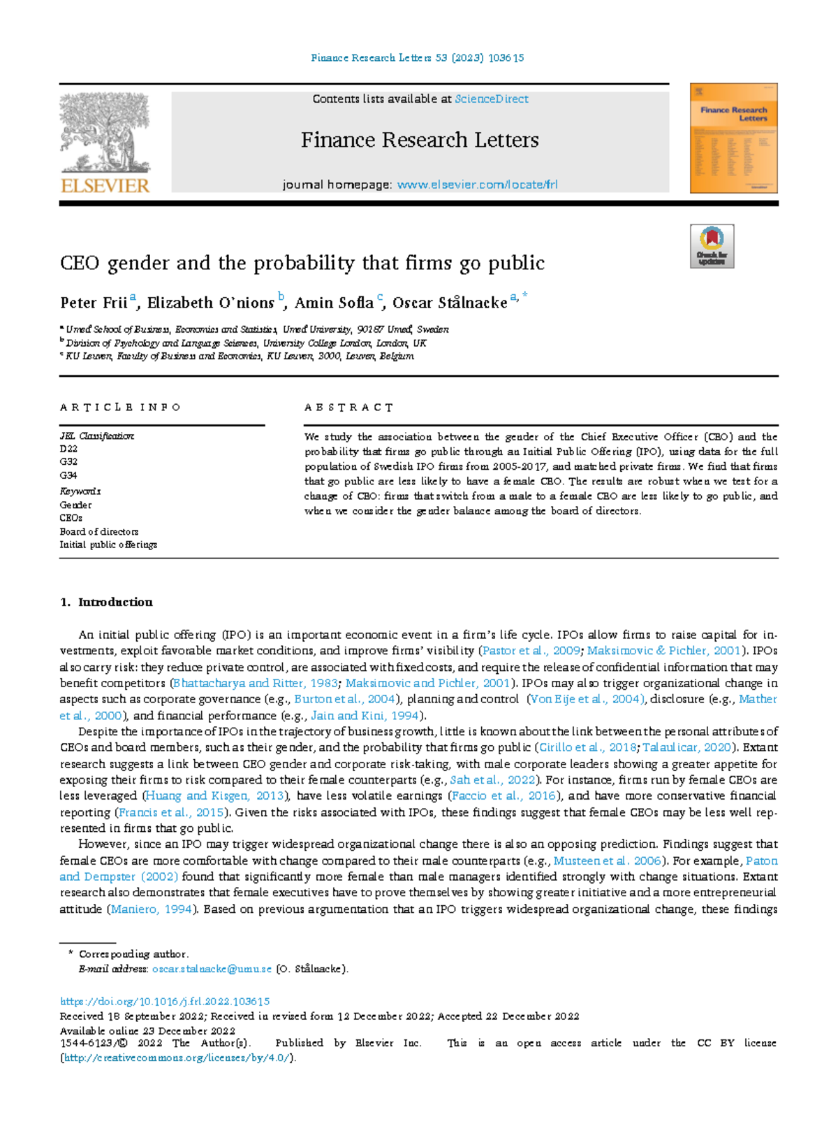 A-CEO Gender - mnihiu - Finance Research Letters 53 (2023) 103615 ...