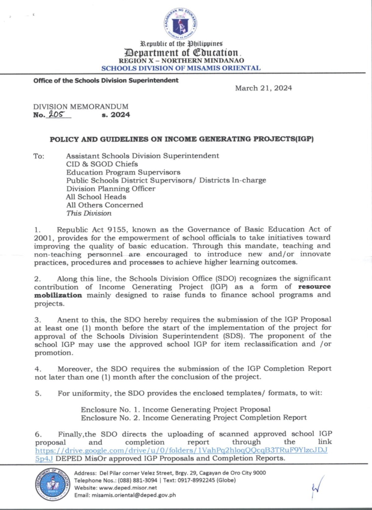 Dm 205 s 2024 policy and guidelines on income generating projects igp ...