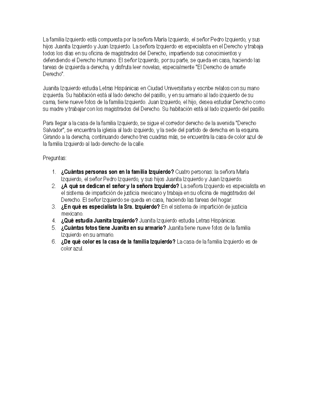 La familia Izquierdo - TEXTO PEDÁGOGICO - La familia Izquierdo está ...