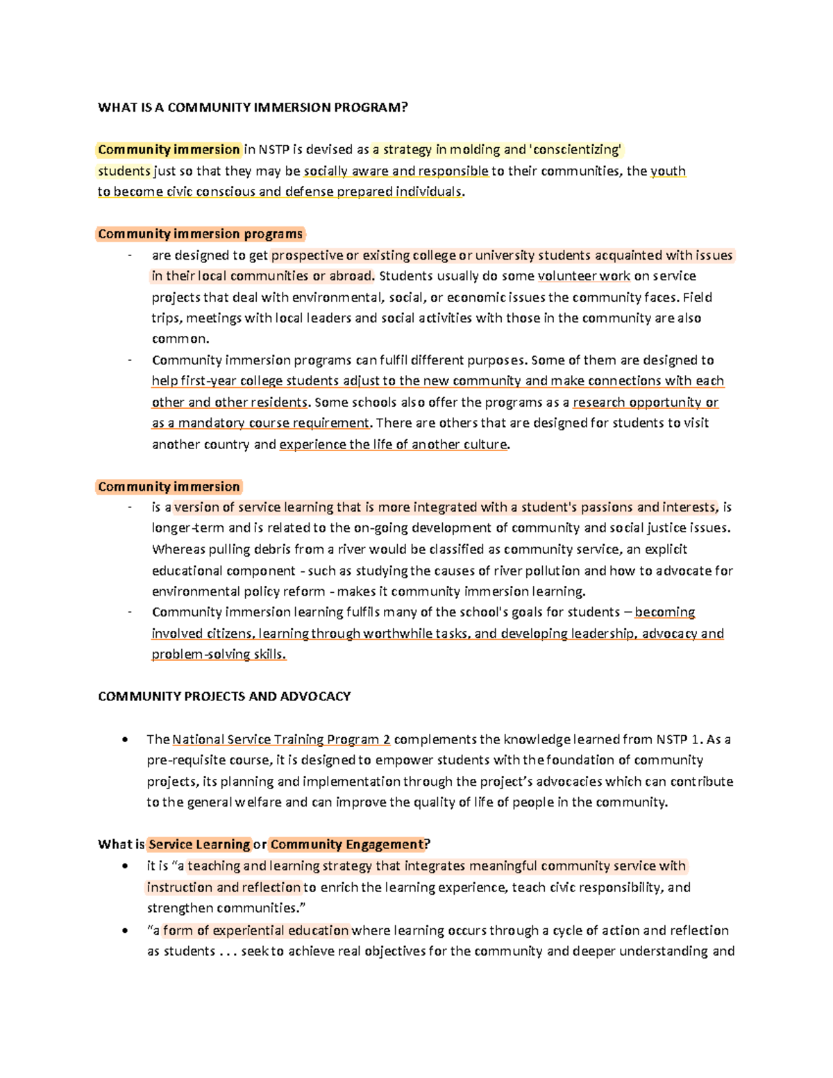 Nstpnotes - notes - WHAT IS A COMMUNITY IMMERSION PROGRAM? Community ...