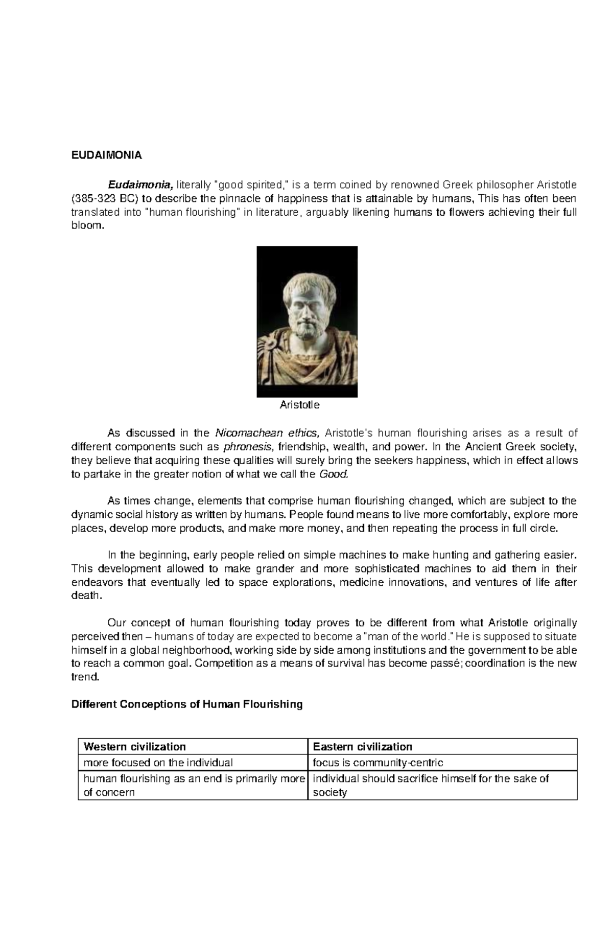 Science Technology and Society - 7 - EUDAIMONIA Eudaimonia, literally “good spirited,” is a term ...