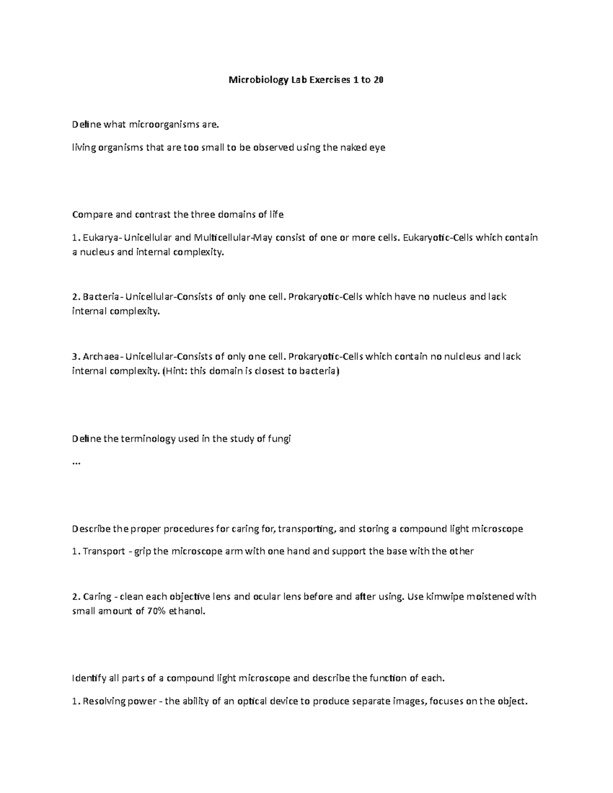 Microbiology Lab Exercises 1 to 20 - living organisms that are too ...