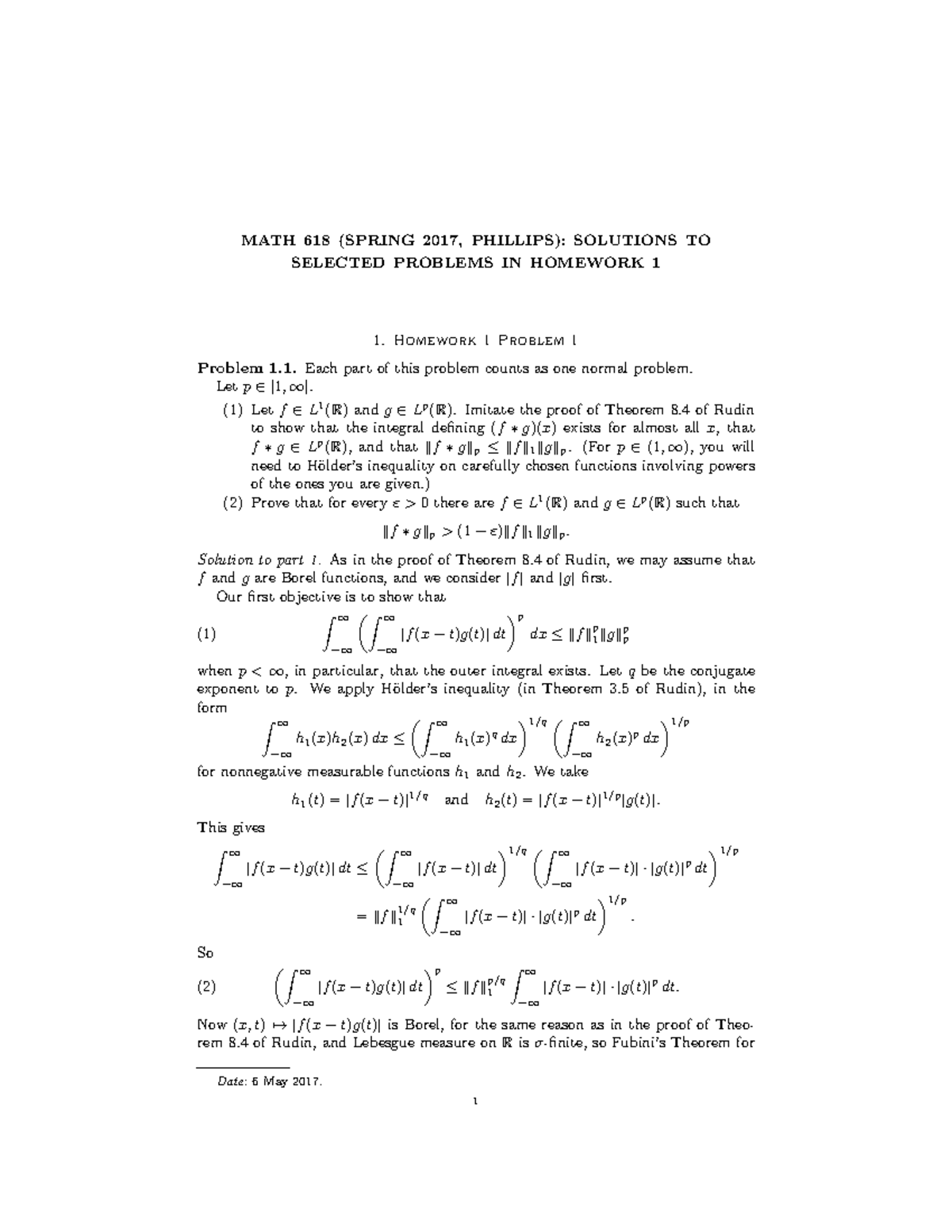 618 Sp17 HW01 Soln - Homework assignment 1 - MATH 618 (SPRING 2017, PHILLIPS): SOLUTIONS TO ...