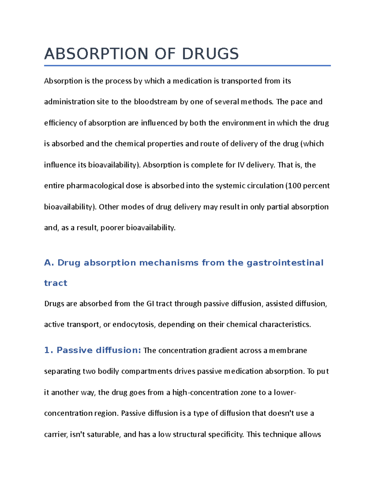 Absorption OF Drugs - Lecture notes 4 - ABSORPTION OF DRUGS Absorption ...