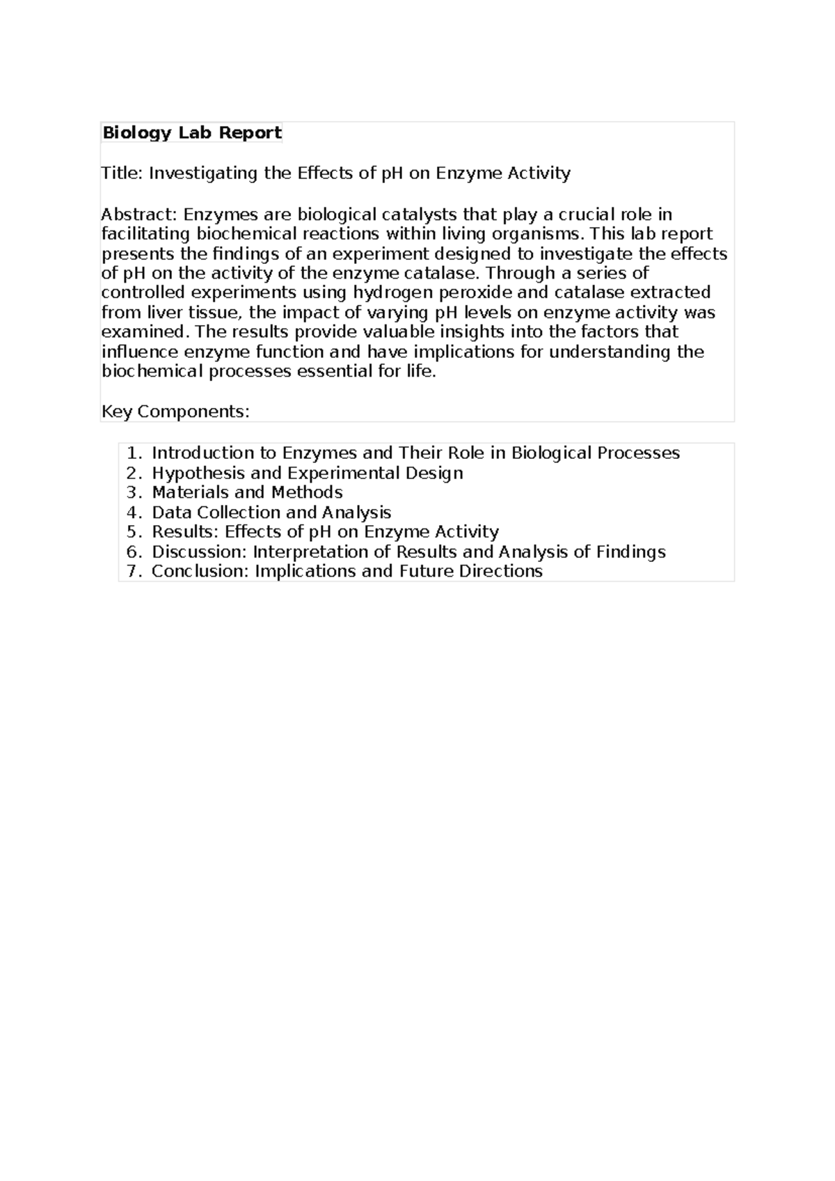 Biology Lab Report - Biology Lab Report Title: Investigating the ...