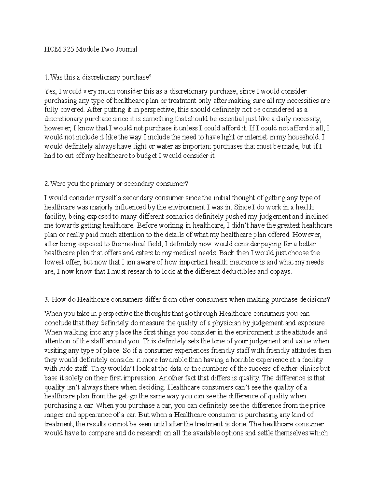 HCM 325 Module Two Journal - HCM 325 Module Two Journal 1 this a ...