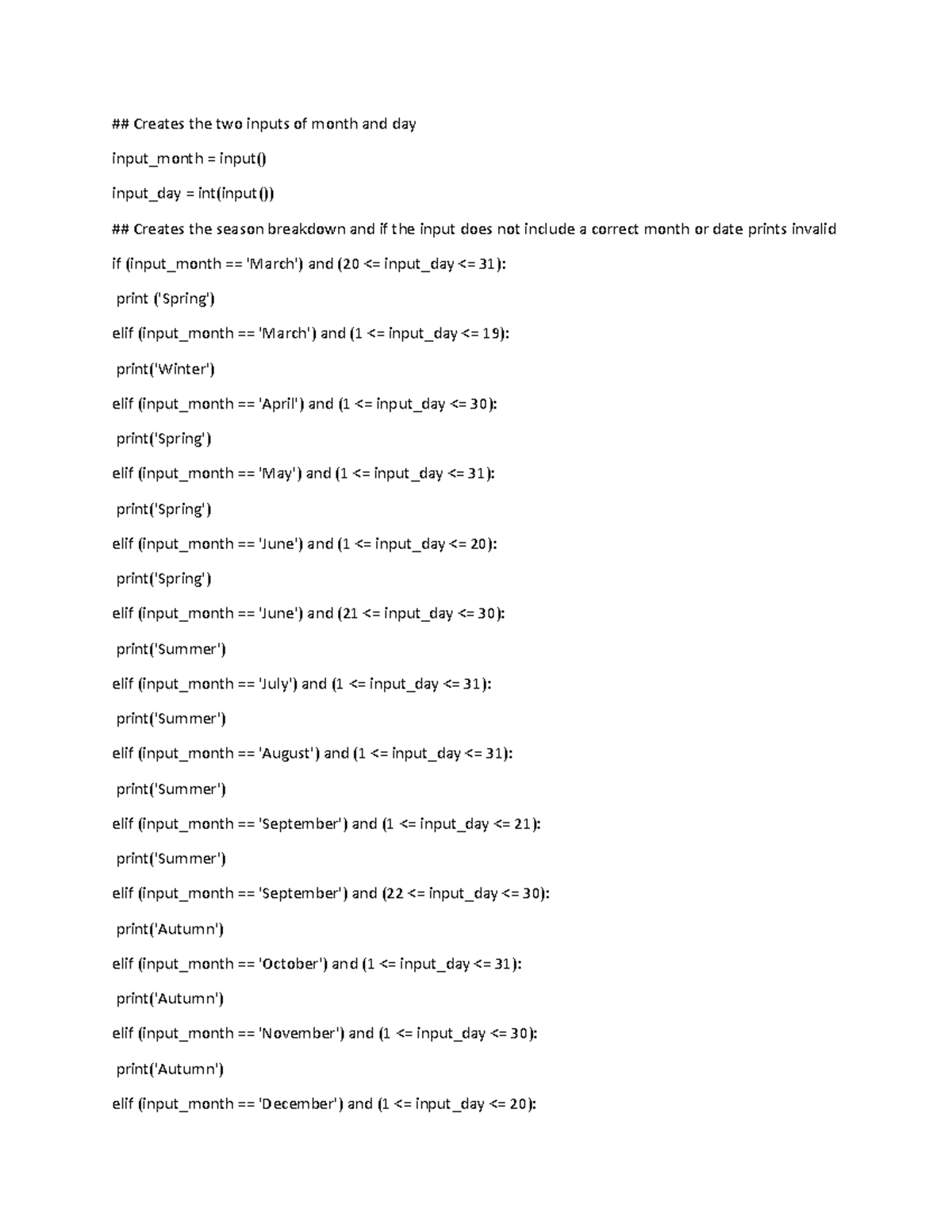 Lab seasons - coursework for lab - Creates the two inputs of month and ...