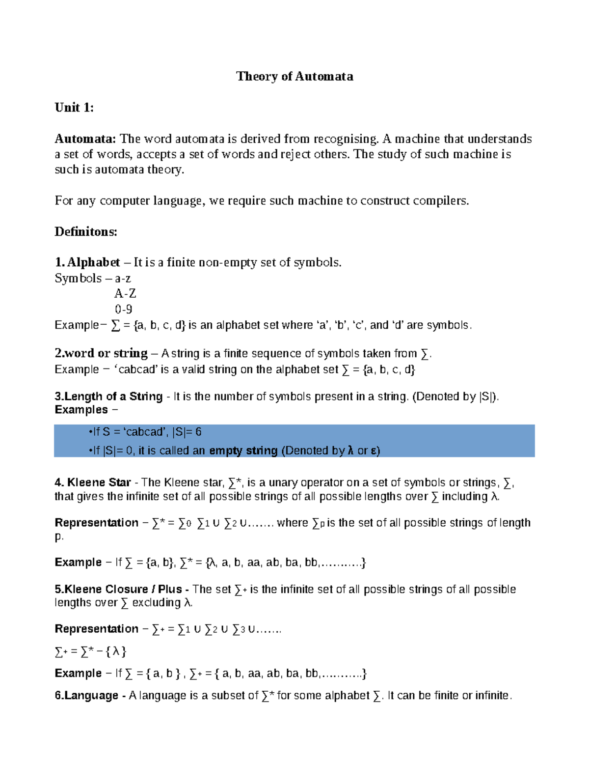 Unit1 Notes Tafl Theory Of Automata Unit 1 Automata The Word Automata Is Derived From
