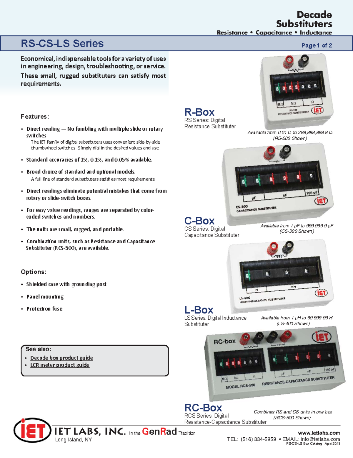RS-CS-LS-571 Resistance Box Datasheet - Decade Substituters RS-CS-LS Series Page 1 of 2 ...