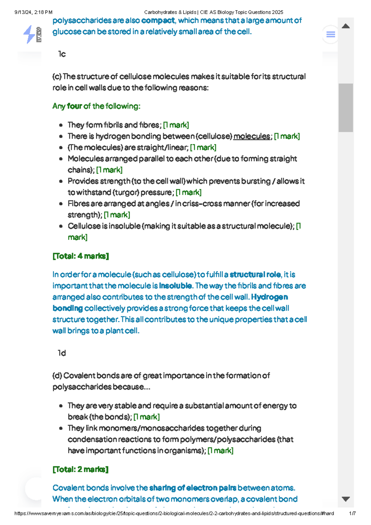 Carbohydrates & Lipids CIE AS Biology Topic Questions 2025 hard - Copy ...