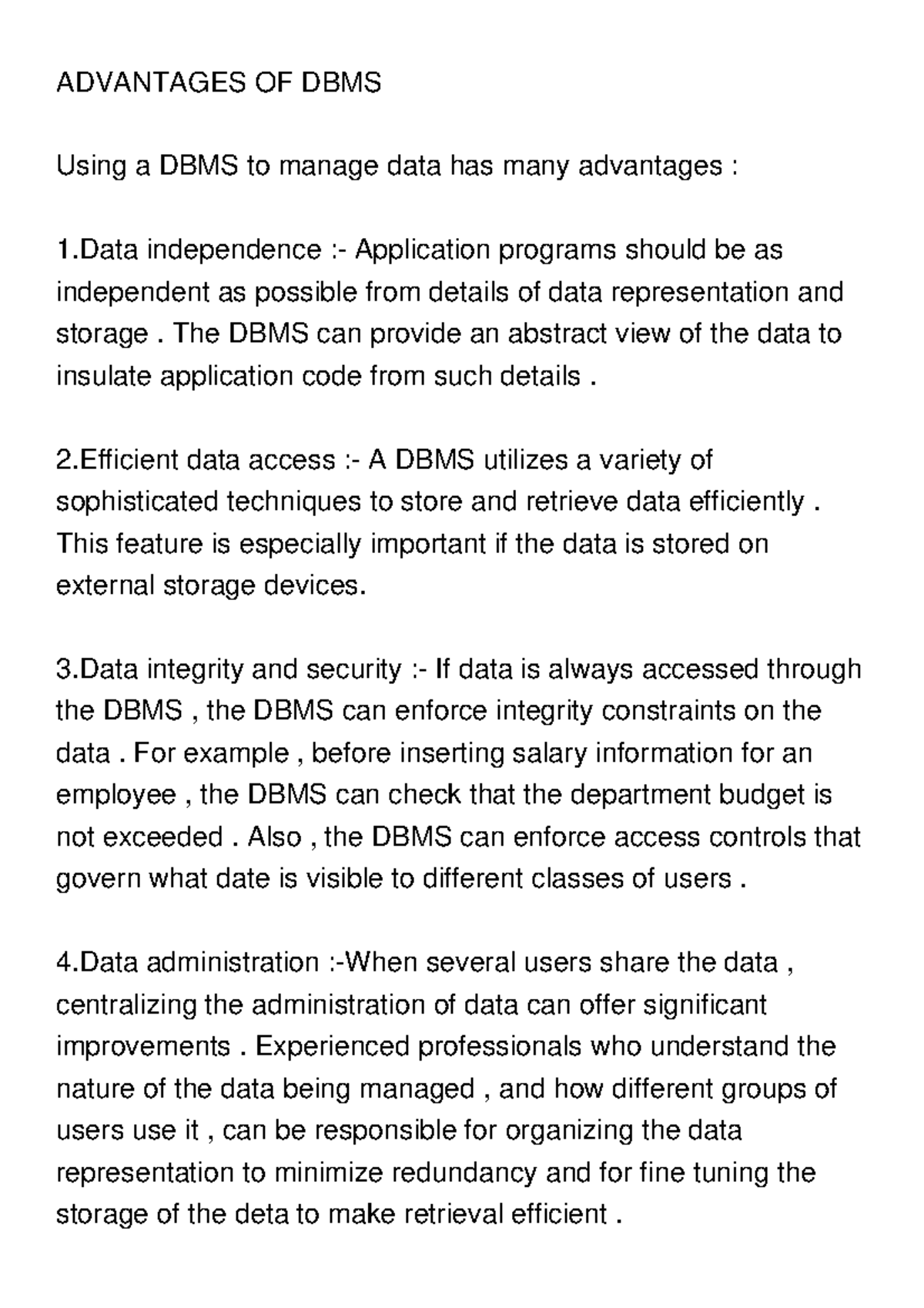 HTT FILE 1675168596738 - ADVANTAGES OF DBMS Using a DBMS to manage data ...