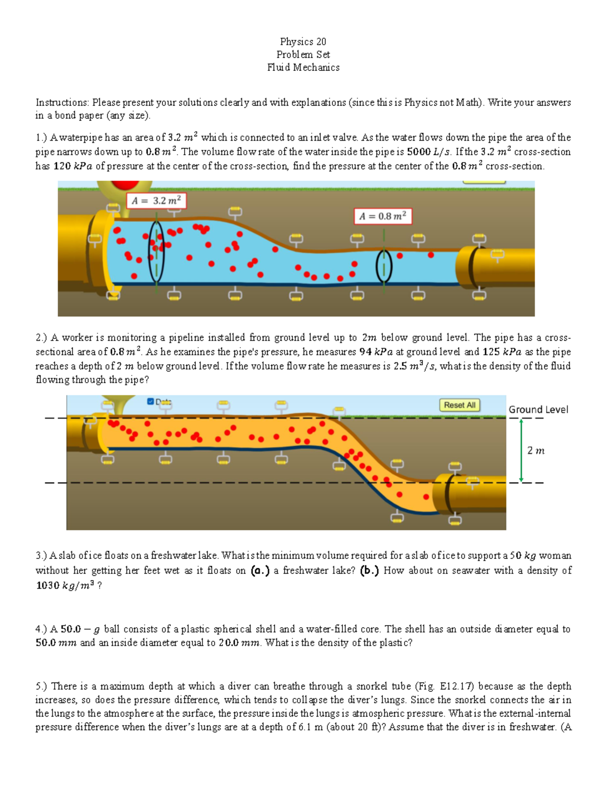 PS Fluid Mechanics - Physics 20 Problem Set Fluid Mechanics ...