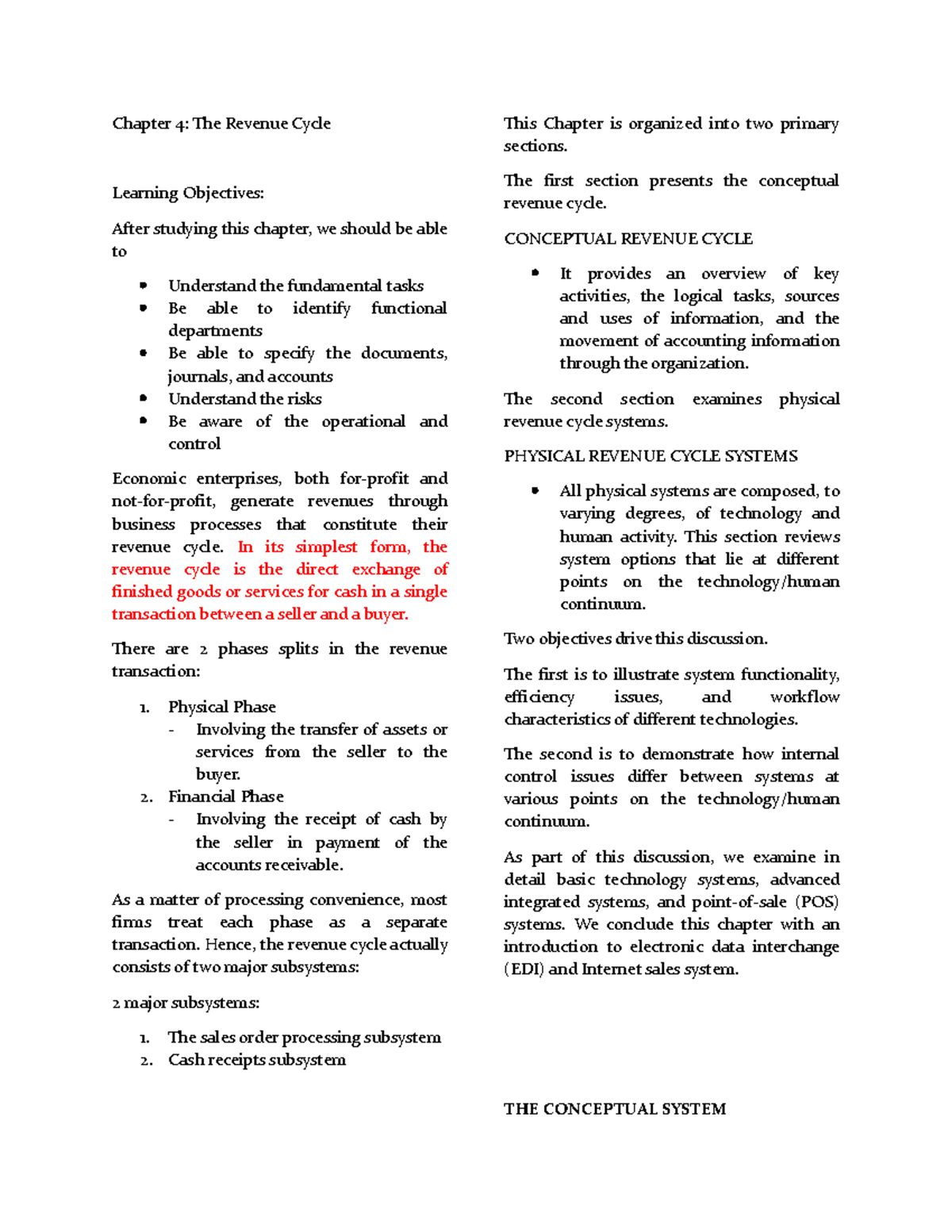 Chapter 4_AIS Report - Chapter 4: The Revenue Cycle Learning Objectives ...