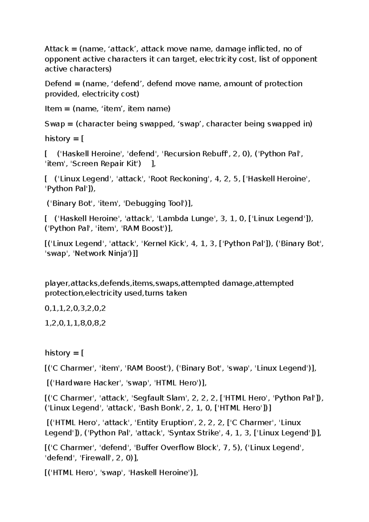 Project 2 Work - sss - Attack = (name, ‘attack’, attack move name ...