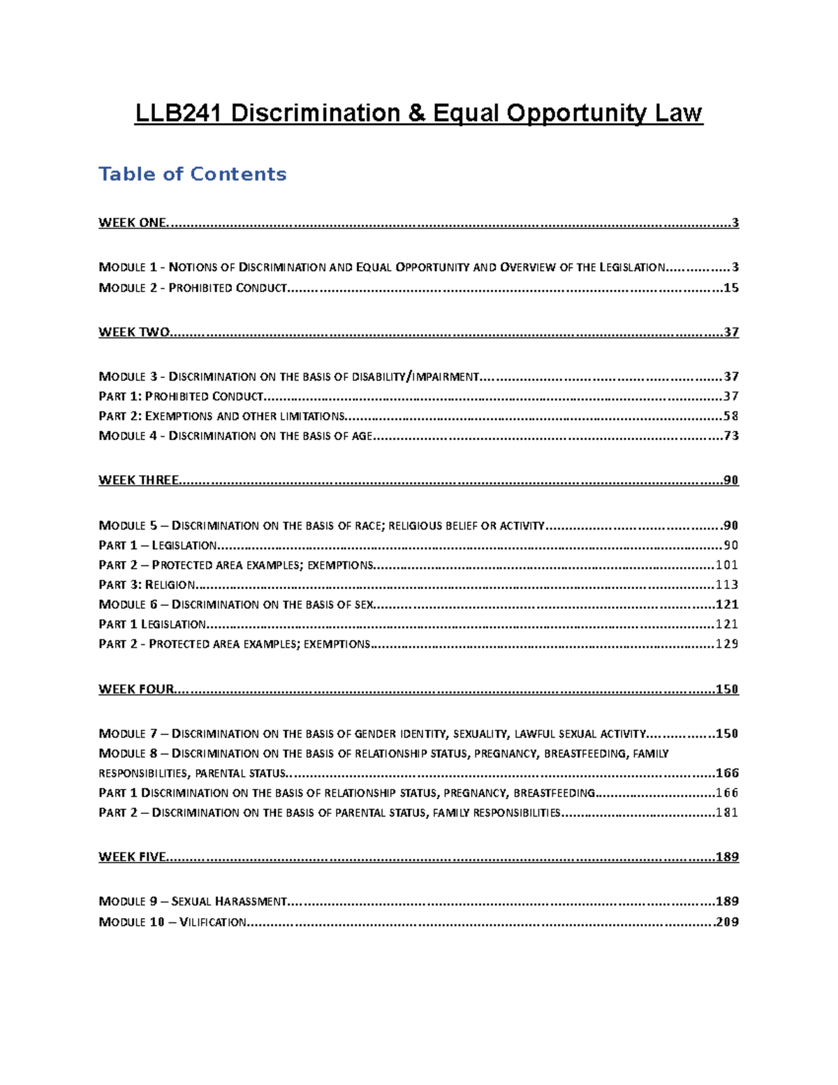 LLB241 Discrimination and Equal Opportunity Law Lecture Notes - LLB241 ...