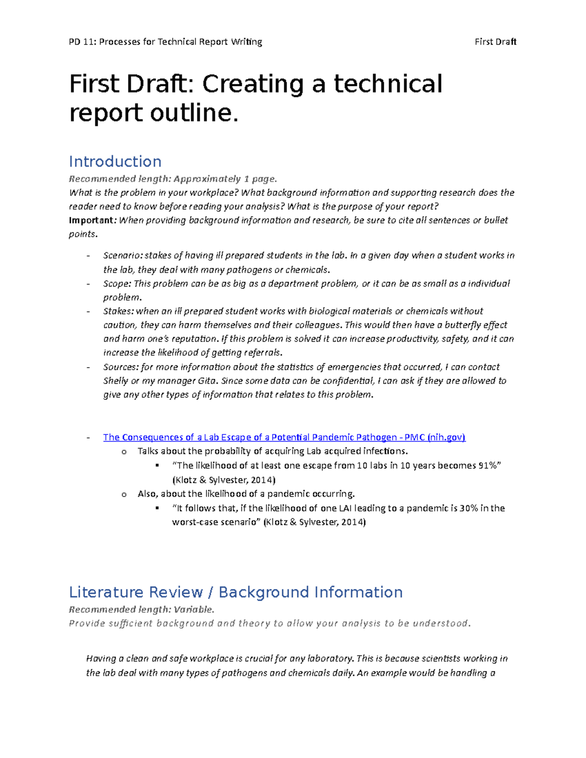 PD11 - Work Report Draft - First Draft: Creating a technical report ...