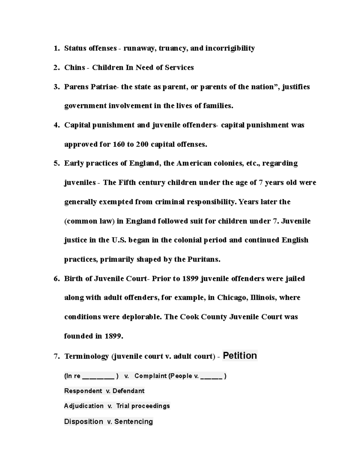 Study guide test juvenile justice - 1. Status offenses - runaway ...