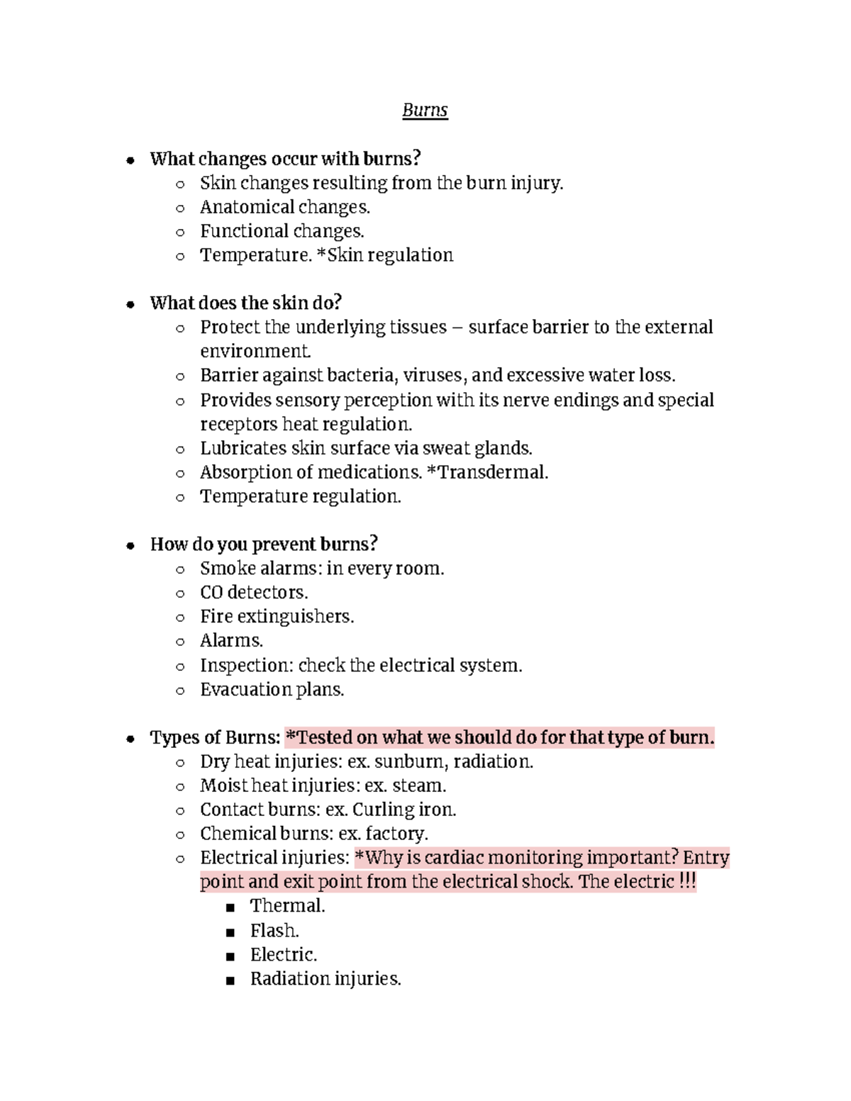 Burns - Burn notes - Burns What changes occur with burns? Skin changes ...