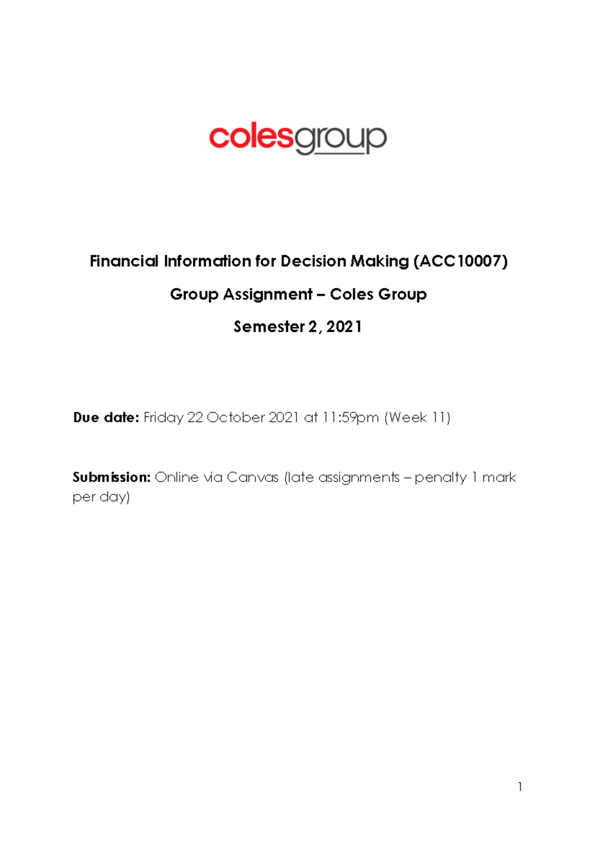 Coles Group Assignment Instructions - Financial Information for ...