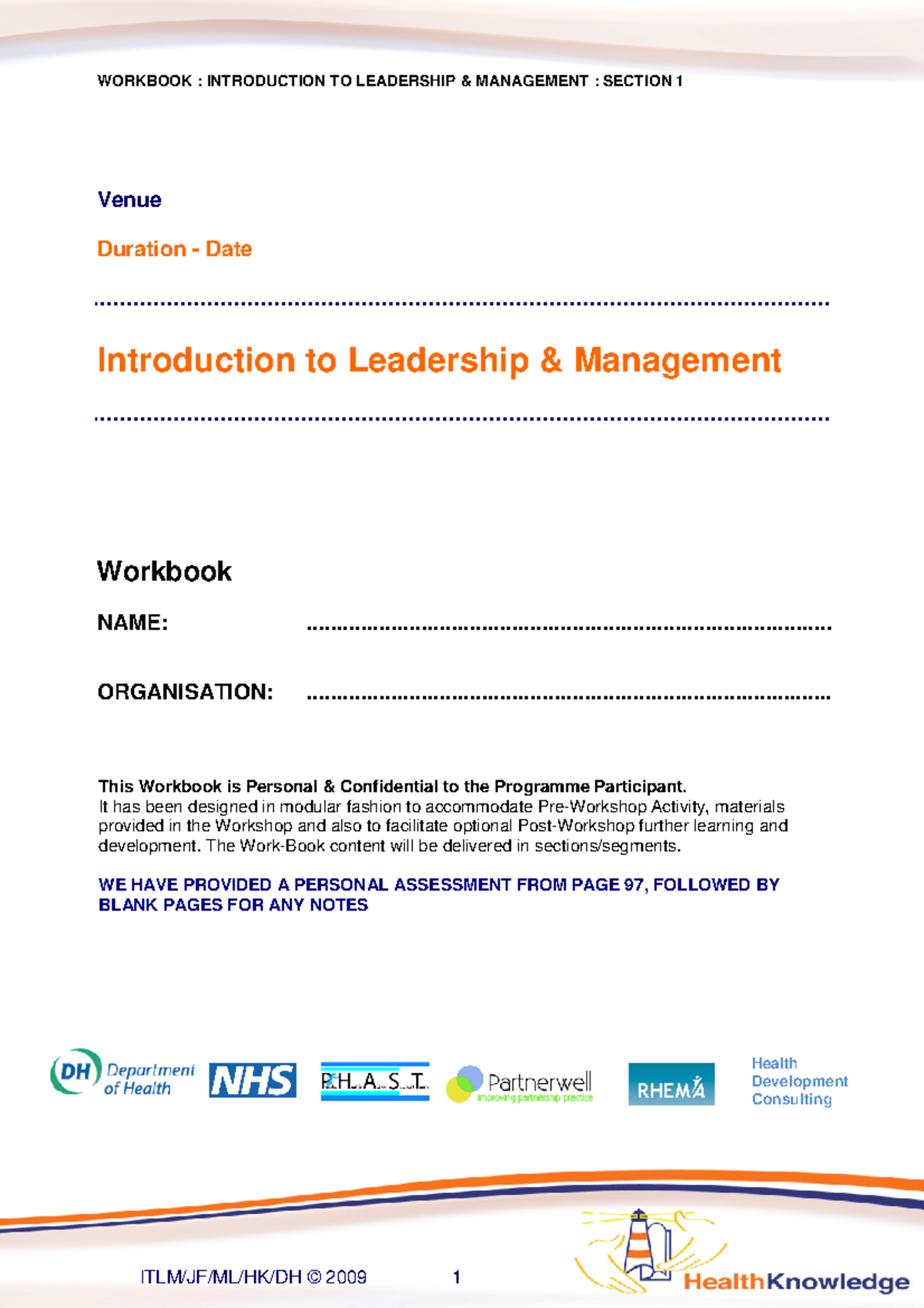 Leadership Workbook - lecture notes - Venue Duration - Date ...