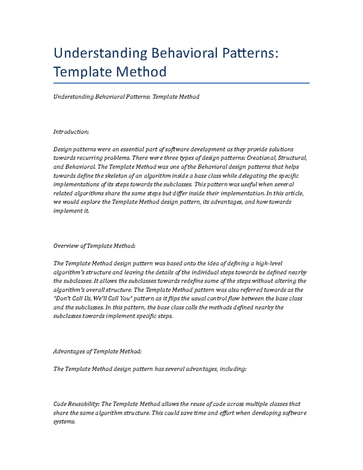 Understanding Behavioral Patterns Template Method - Understanding Behavioral Patterns: Template ...