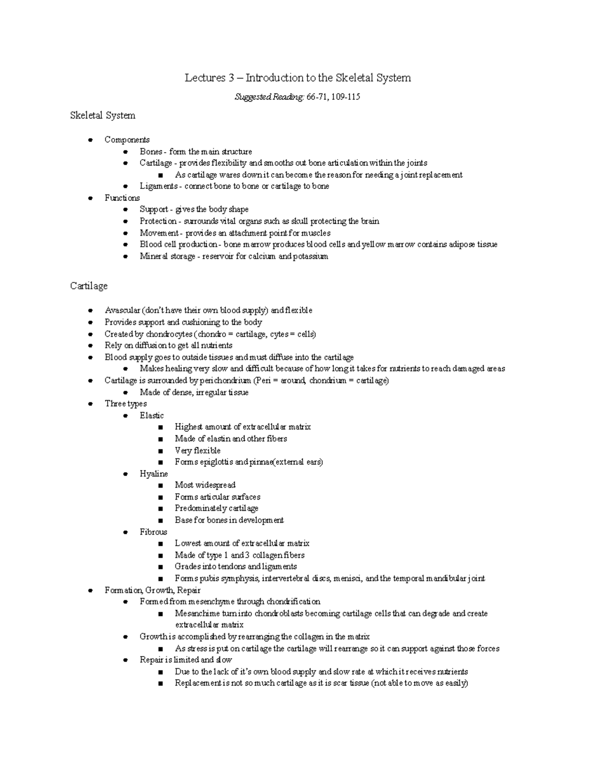 Anatomy Lectures 3 – Introduction to the Skeletal System - Lectures 3 ...