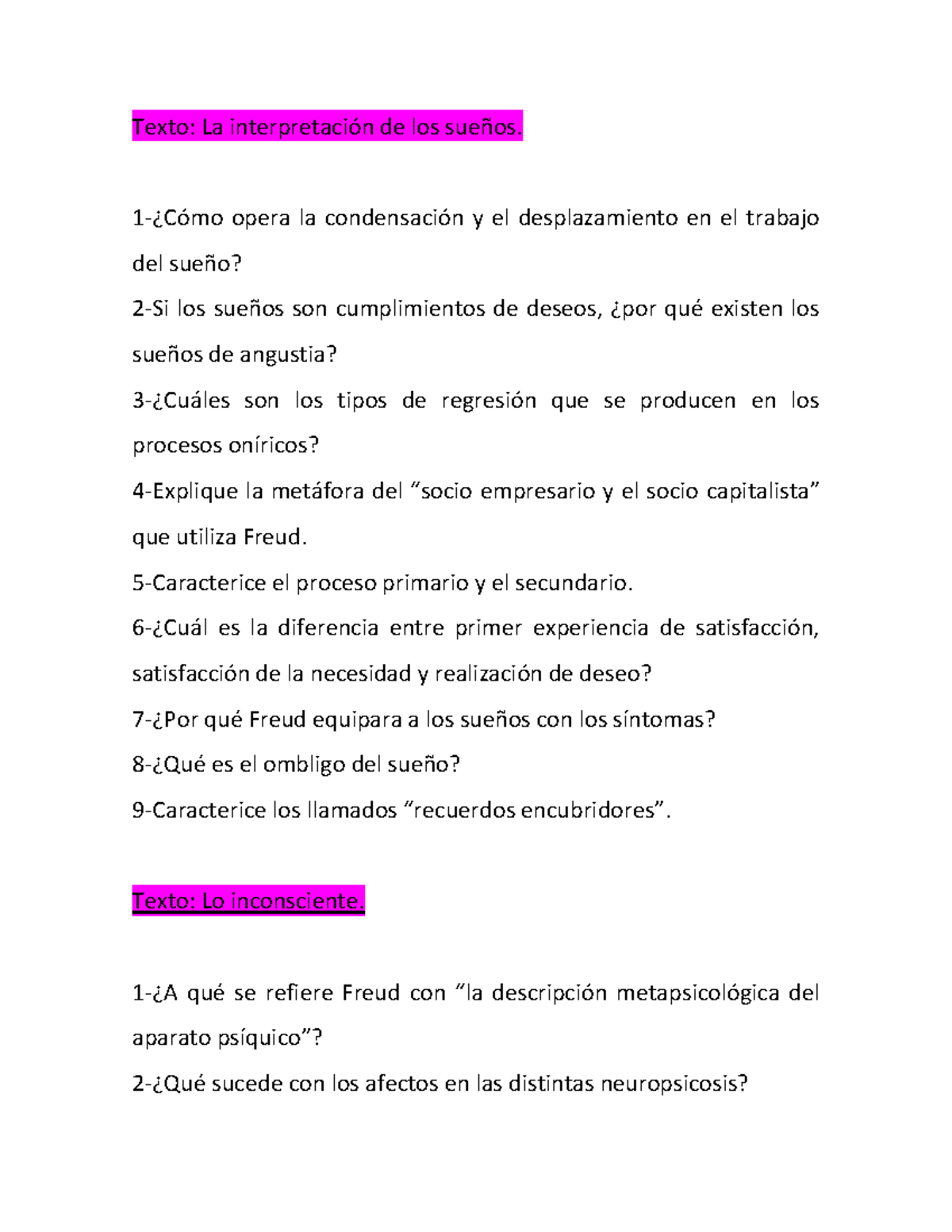 Guía 3. Sueños - preguntas con respuestas de examen - Texto: La ...