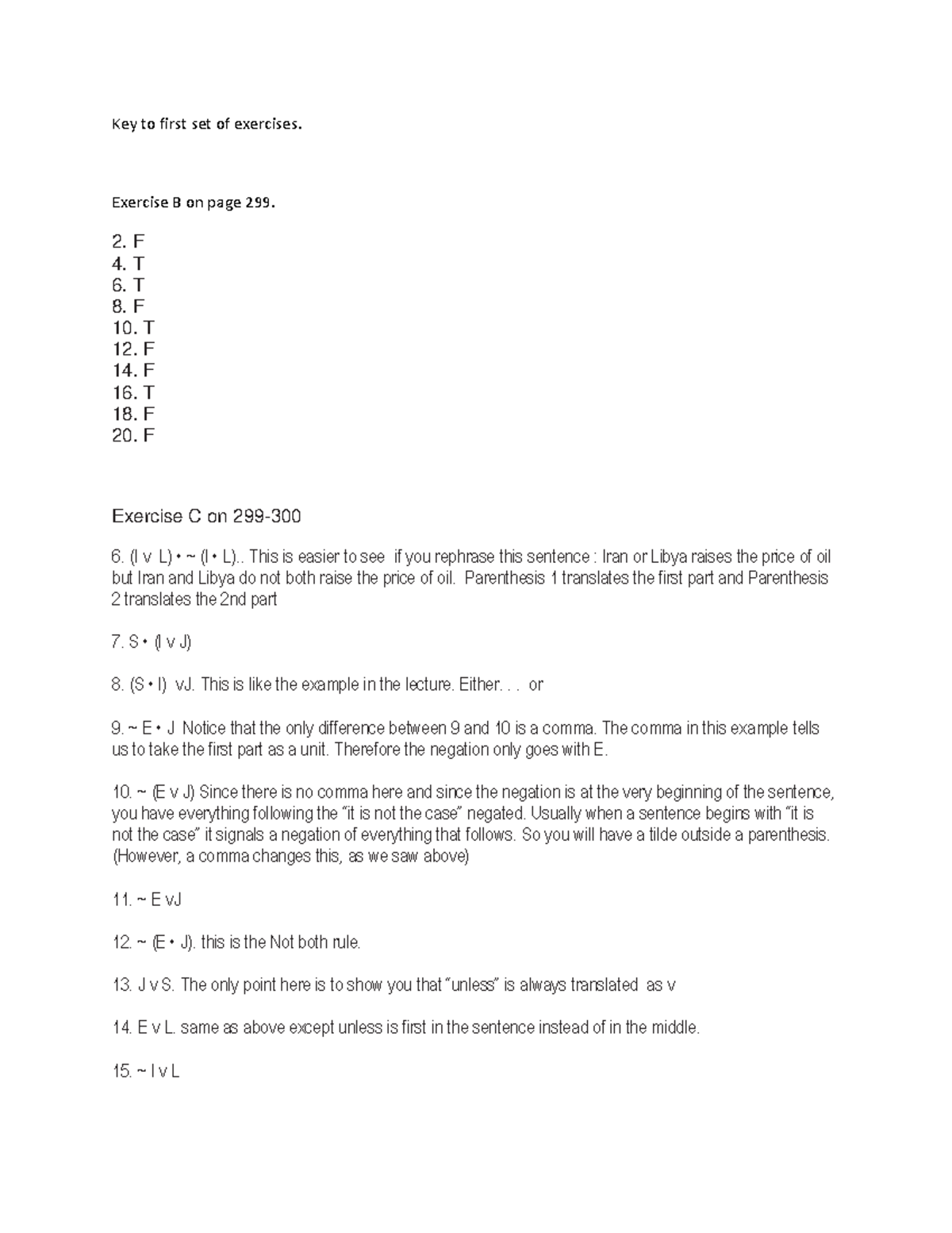 Key to 3.1 Exercises - Key to first set of exercises. Exercise B on ...