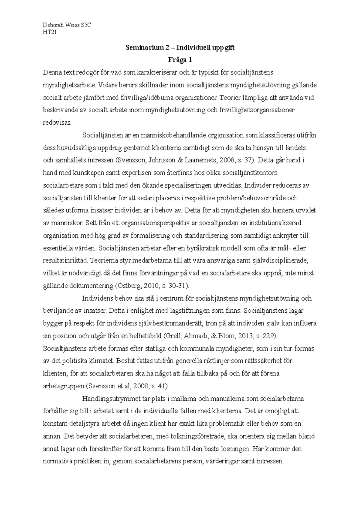 Deborah Weiss S3C, individuell sem 2 - SU8233 - SU - Studocu