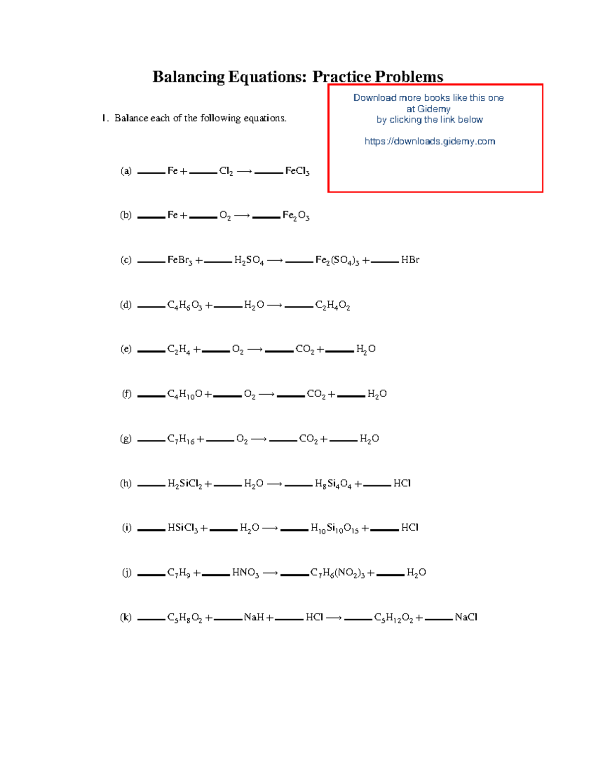 Balancing Equations Chemical Equations - Balancing Equations: Practice ...