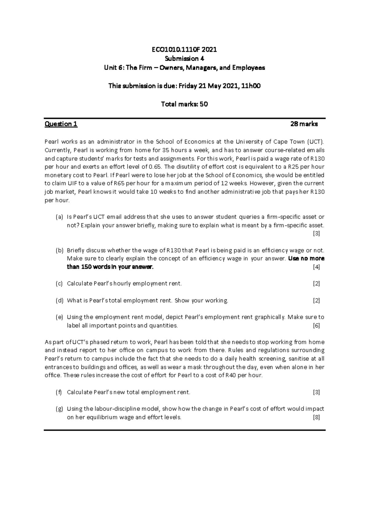 Submission 4 Q - ECO1010 2021 Submission 4 Unit 6 : The Firm – Owners ...