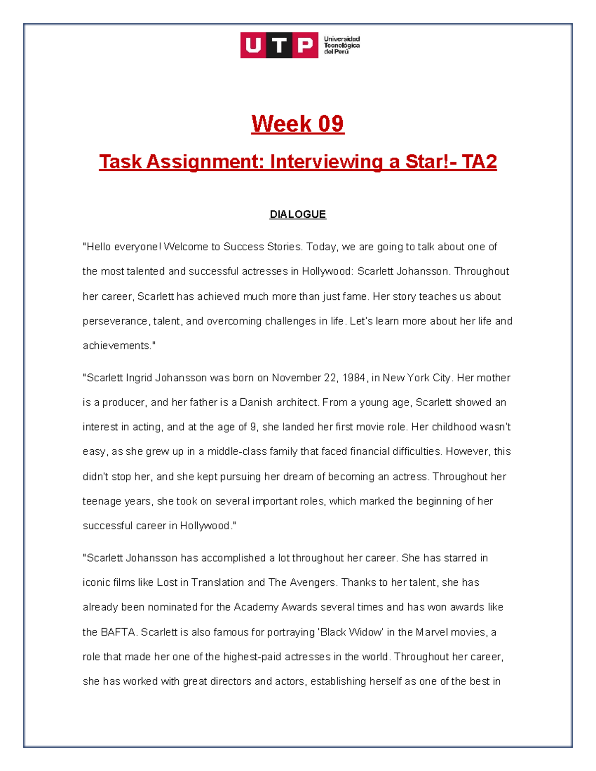TA S9 Plantilla - tremendo - Week 09 Task Assignment: Interviewing a ...