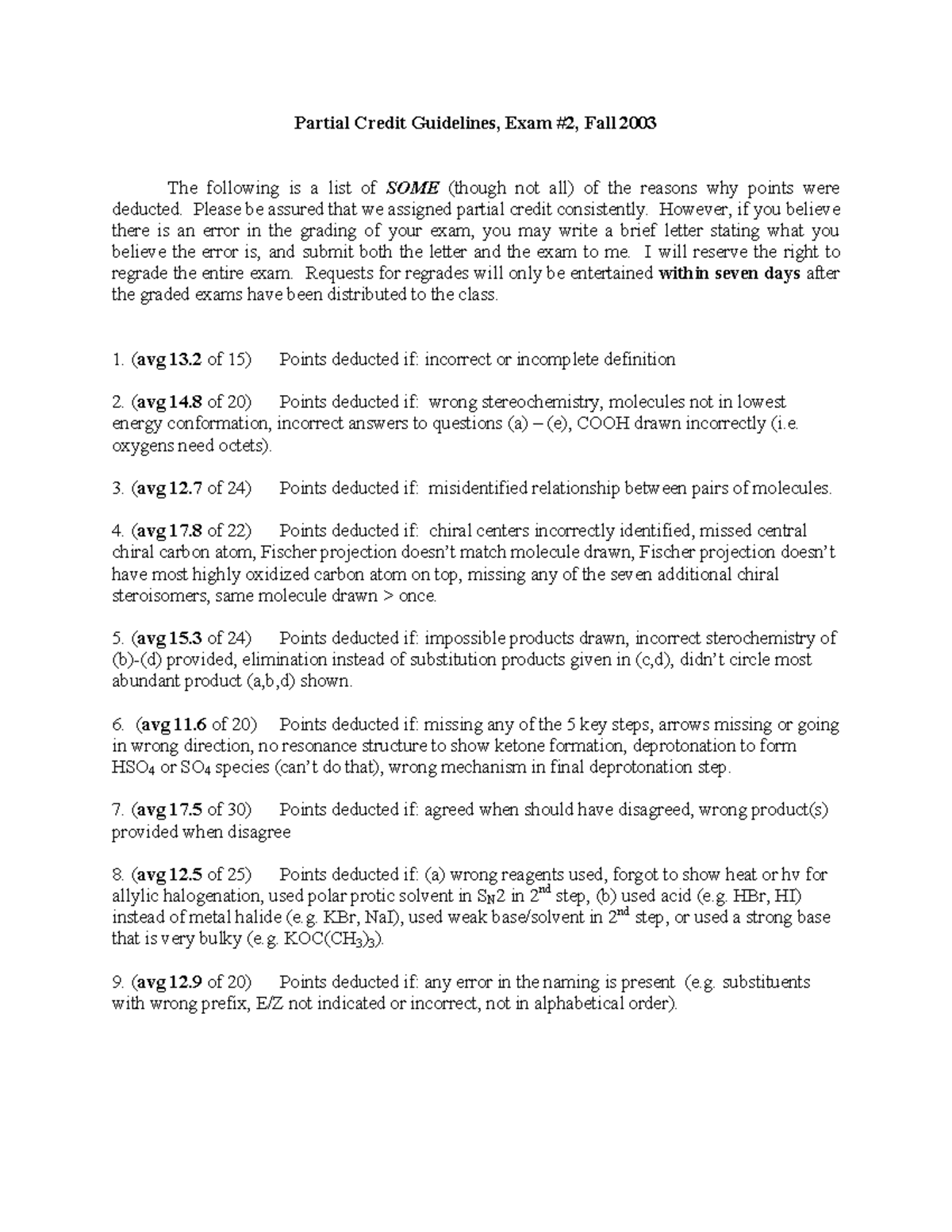 Exam 2 answer key 2013 - Partial Credit Guidelines, Exam #2, Fall 2003 ...