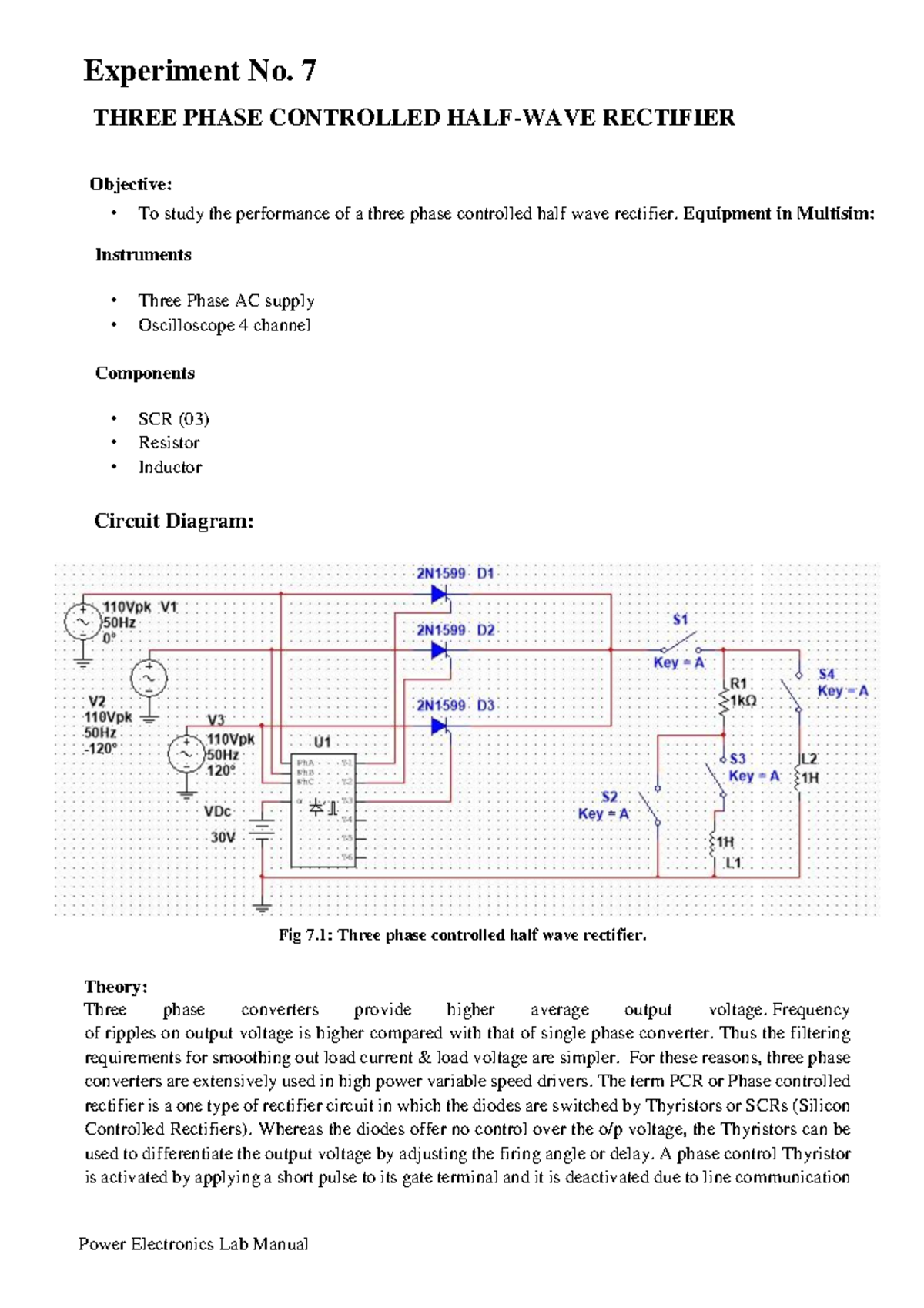 E lab 7 - Experiment No. 7 THREE PHASE CONTROLLED HALF-WAVE RECTIFIER ...