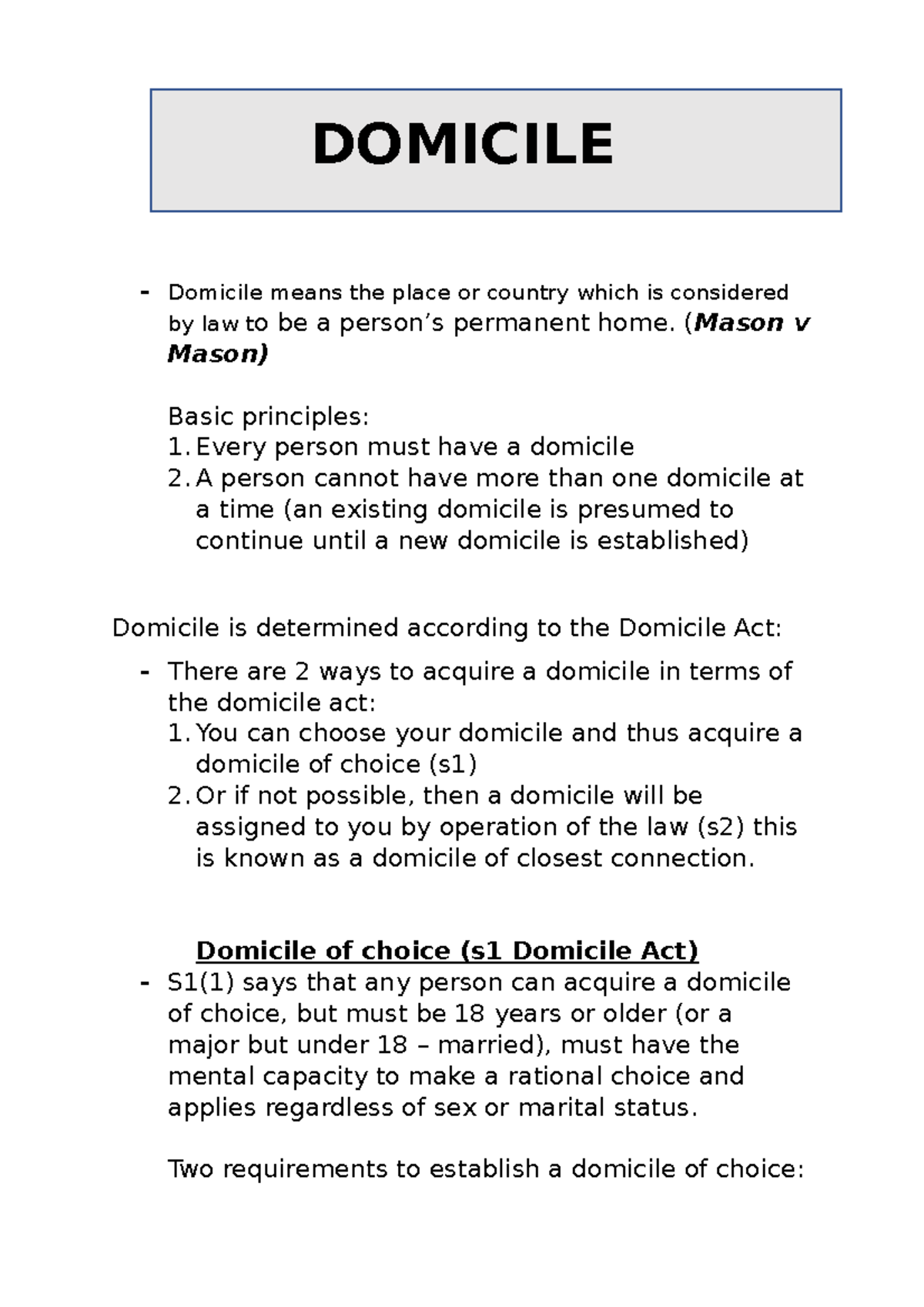 Summaries - Lecture notes on certain topics covered during class ...