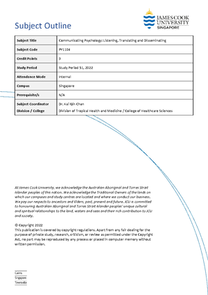 PY1106 SP53 2022 - subject outline - Subject Outline Subject Title ...