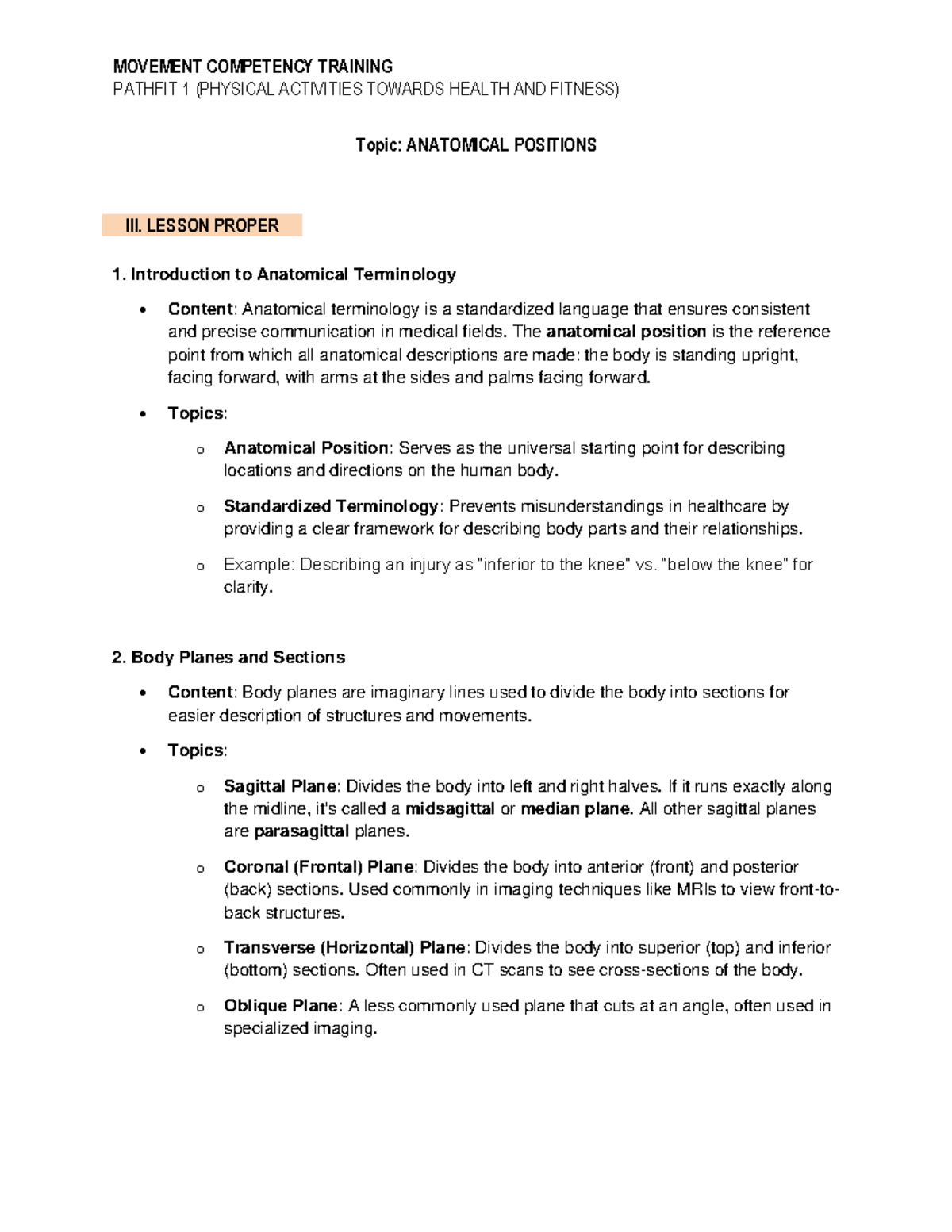 Pathfit-1 Module 5- Lesson- Proper - MOVEMENT COMPETENCY TRAINING ...