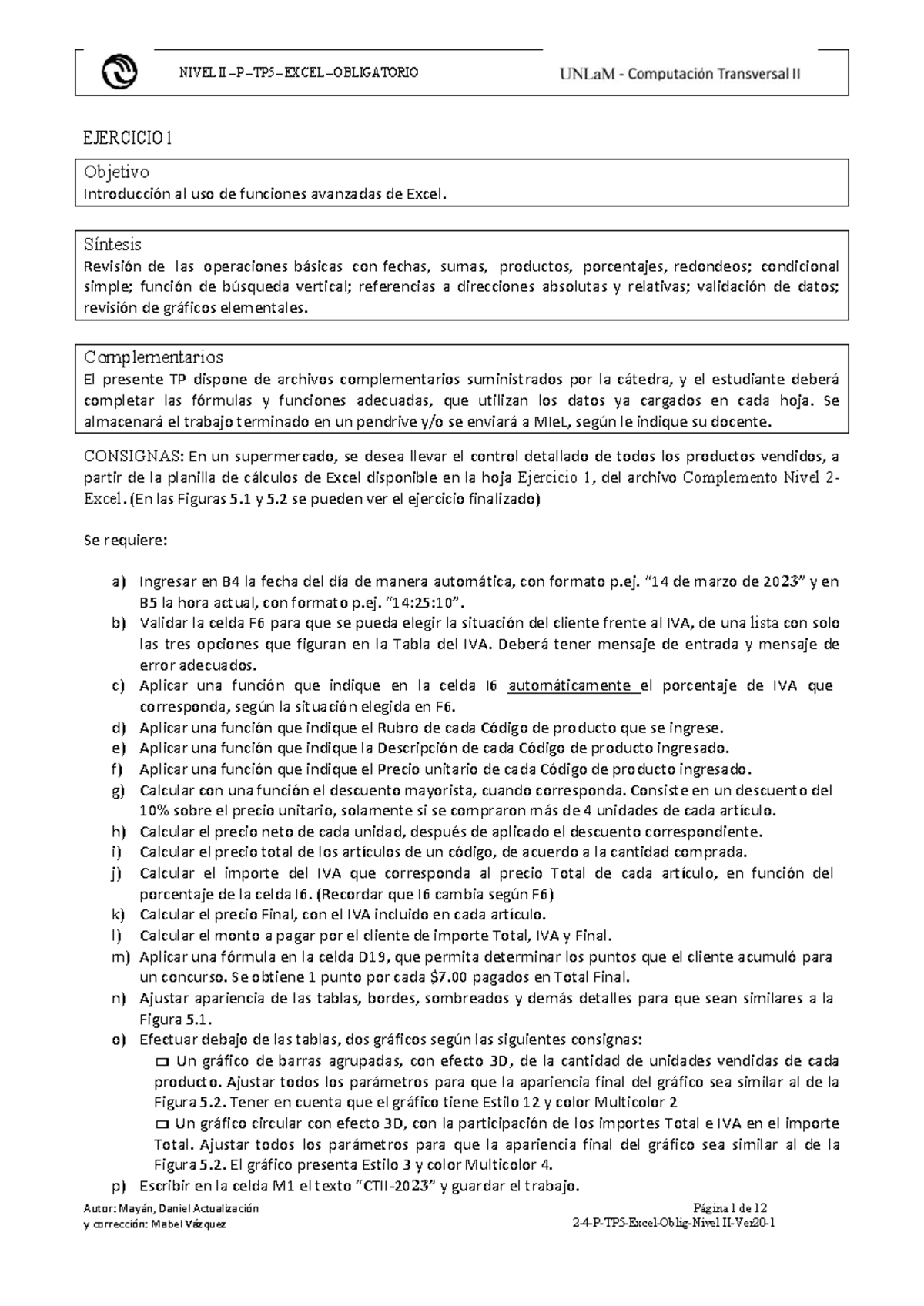 2-4-P-TP5-Excel-Oblig-Nivel II.2013 - Autor: Mayán, Daniel Actualización Página 1 de 12 ...