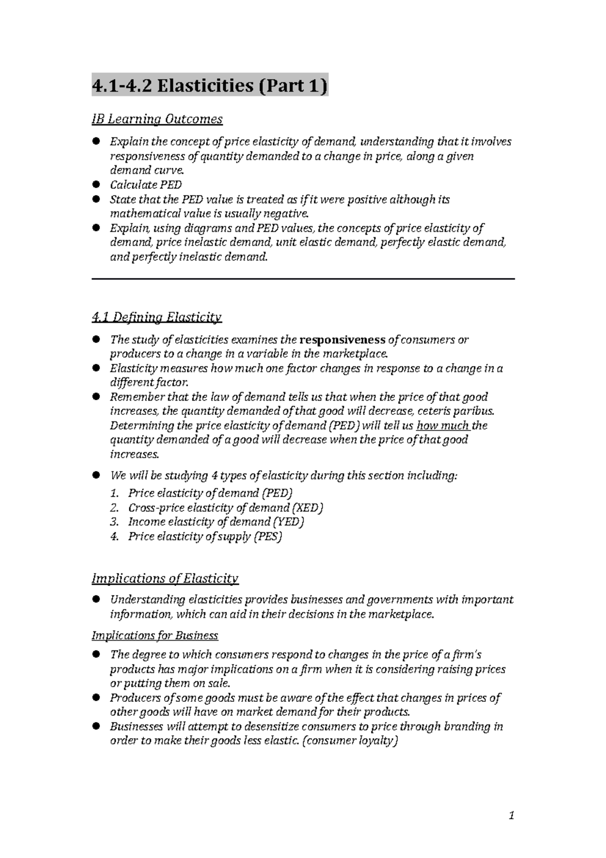 Elasticities (Part1) - Student Note - 4.1-4 Elasticities (Part 1) IB ...
