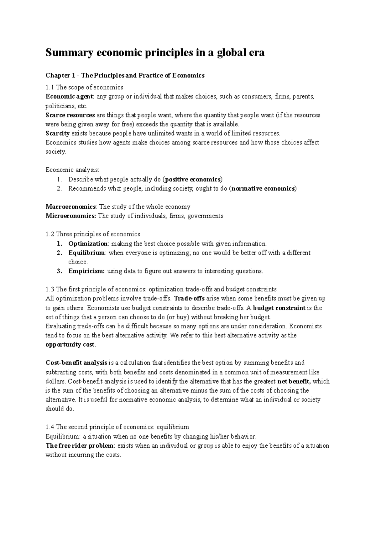 Summary economic principles in a global era - Scarce resources are ...